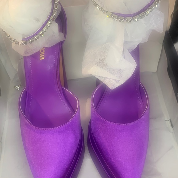 Fashion Nova | Shoes | Silverdiamond Straps Purple Platform Heels Size ...